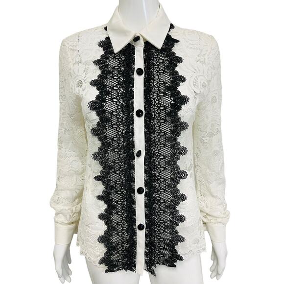 Alberto Makali | Tops | Alberto Makali White And Black Lace Frill ...